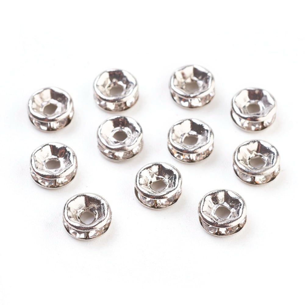 Brass Rhinestone Spacer Beads Grade A Straight Flange Platinum Metal ...