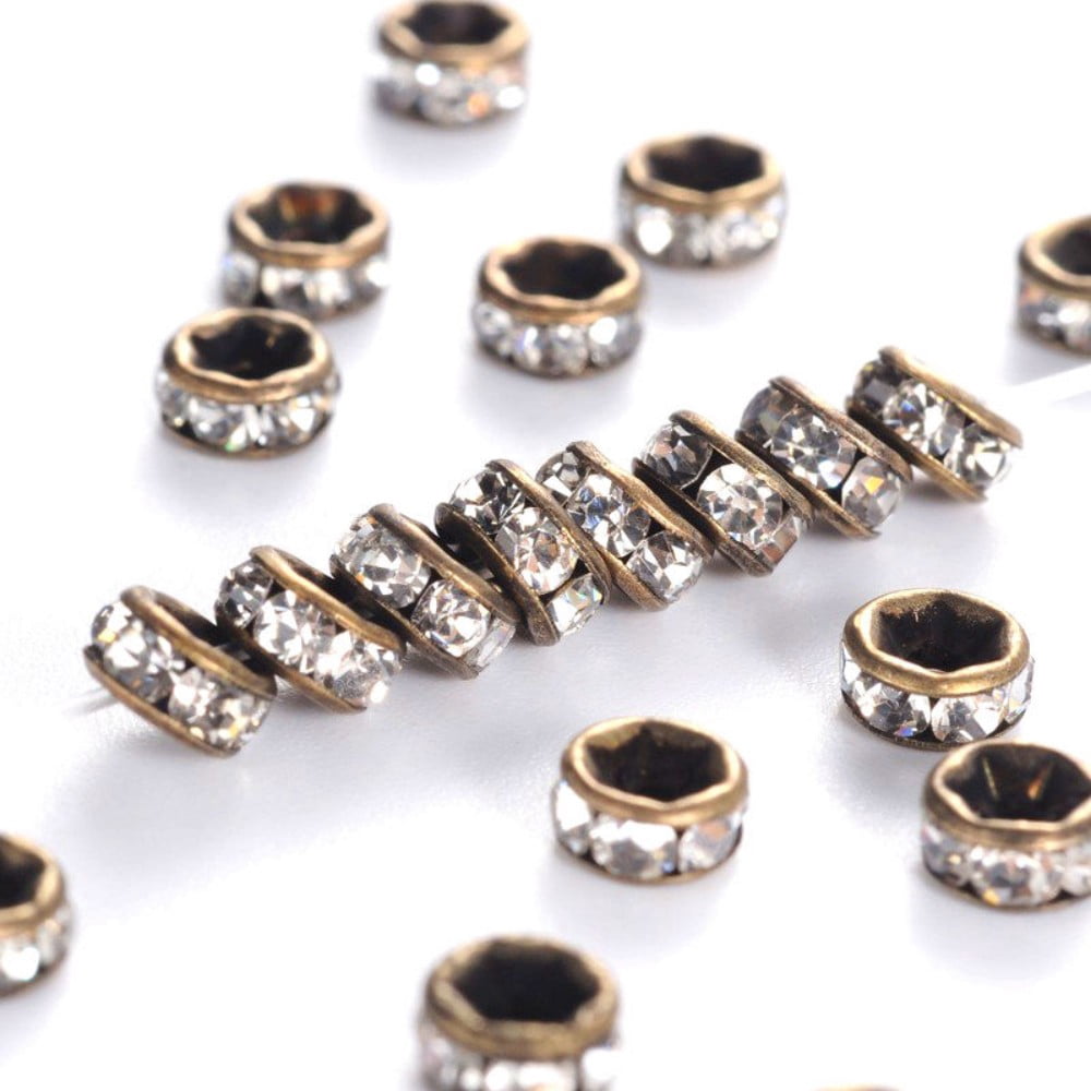 Brass Rhinestone Spacer Beads Grade AAA Straight Flange Nickel Free ...