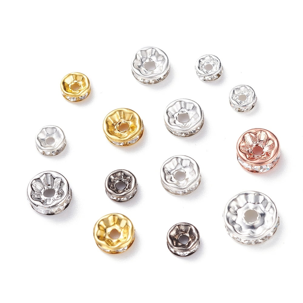 Brass Rhinestone Spacer Beads Straight Flange Rondelle Mixed color 5 ...