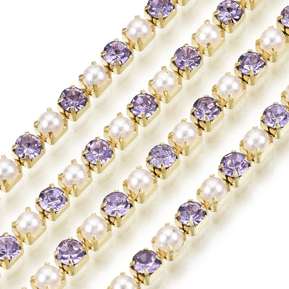 Brass Rhinestone Strass Chains with Plastic Imitation Pearl Rhinestone ...