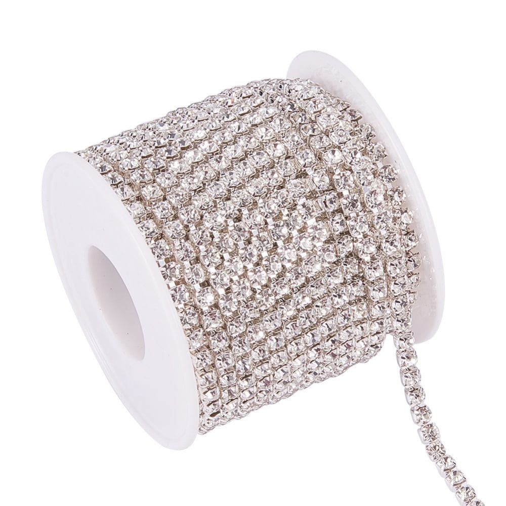 Brass Rhinestone Strass Chains with Spool Rhinestone Cup Chains Silver ...