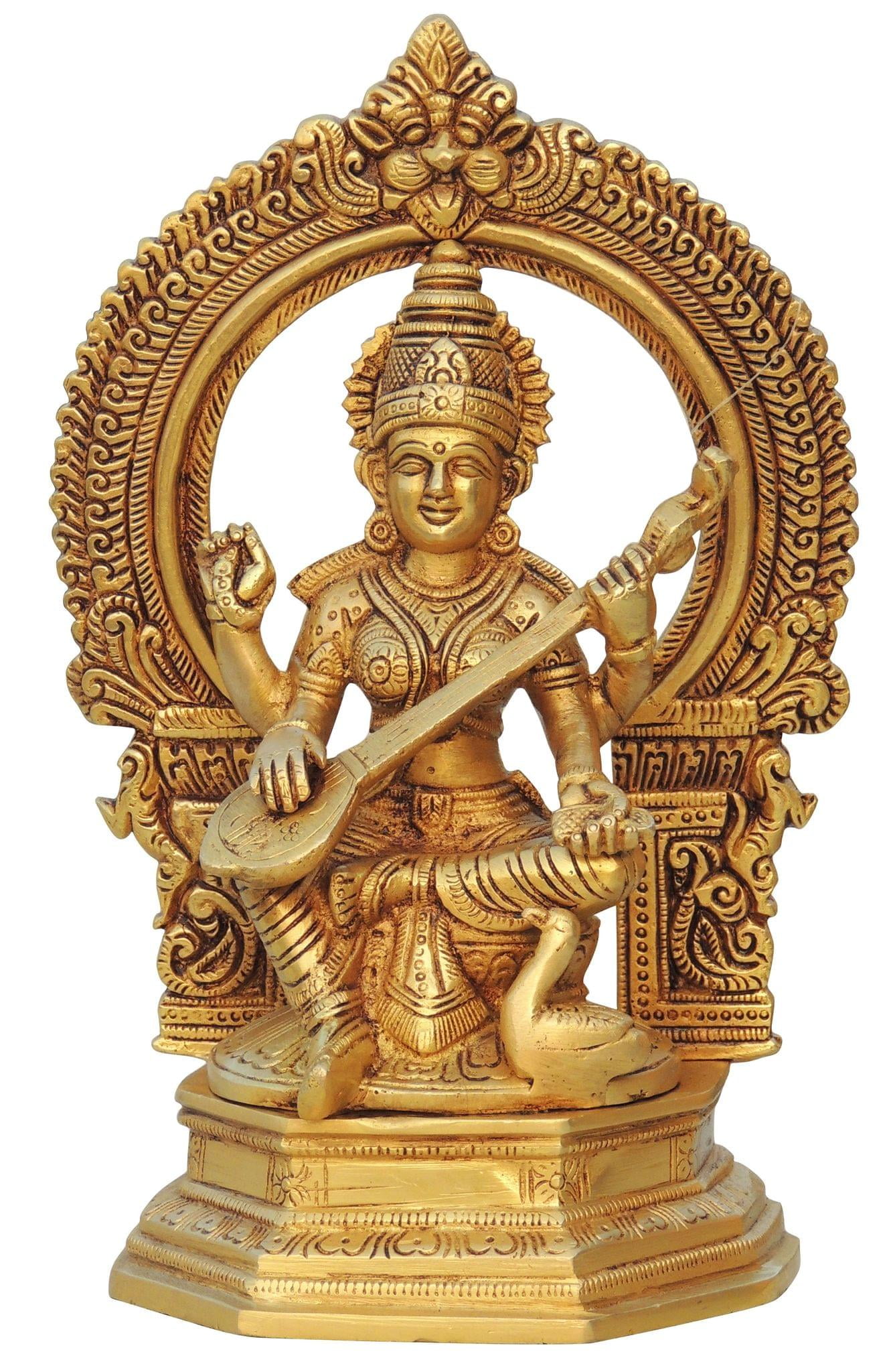 Brass Saraswati Ji Goddess Idol Statue 2.94kg, Goddess Saraswati Brass Statue, Maa Saraswati ...