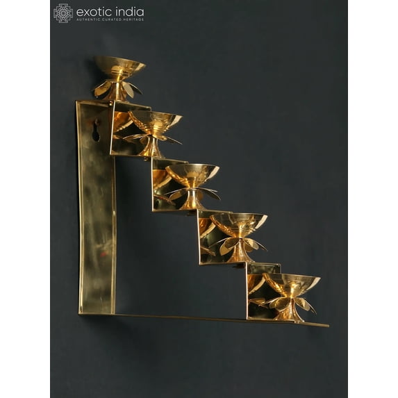 Brass Set of Five Lamps on Decorative Steps - Wall Hanging and Table ...