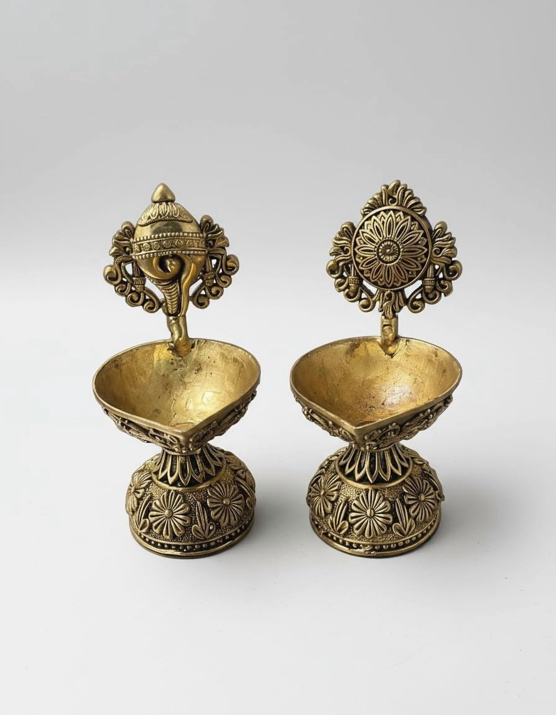 Brass Shankh Chakra Diya Pair Handcrafted Vishnu Symbol Lamps ...