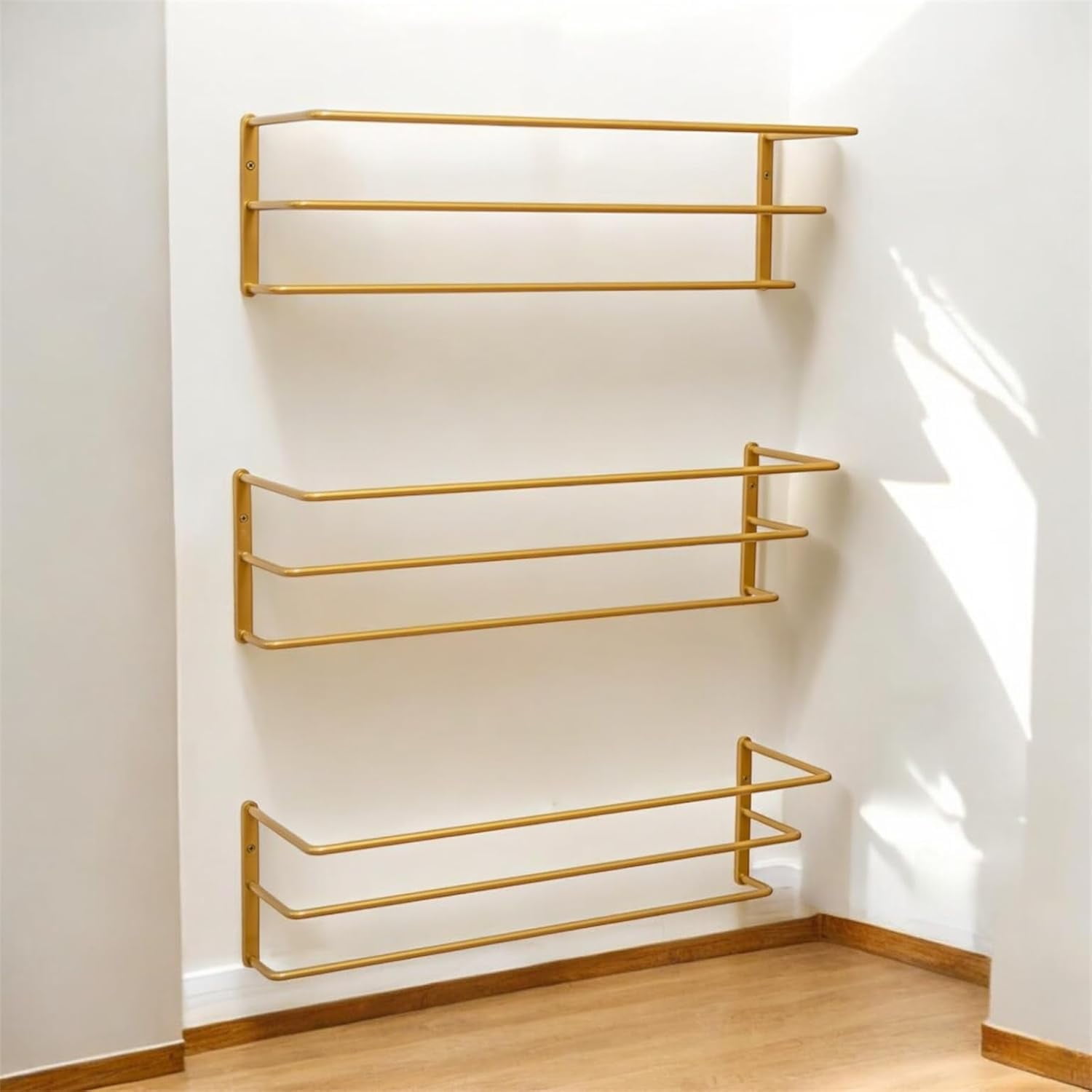 Brass Shoe Rack Set of 3 Wall-Mounted, Closet, Space-Saving 3-Tier Wall ...
