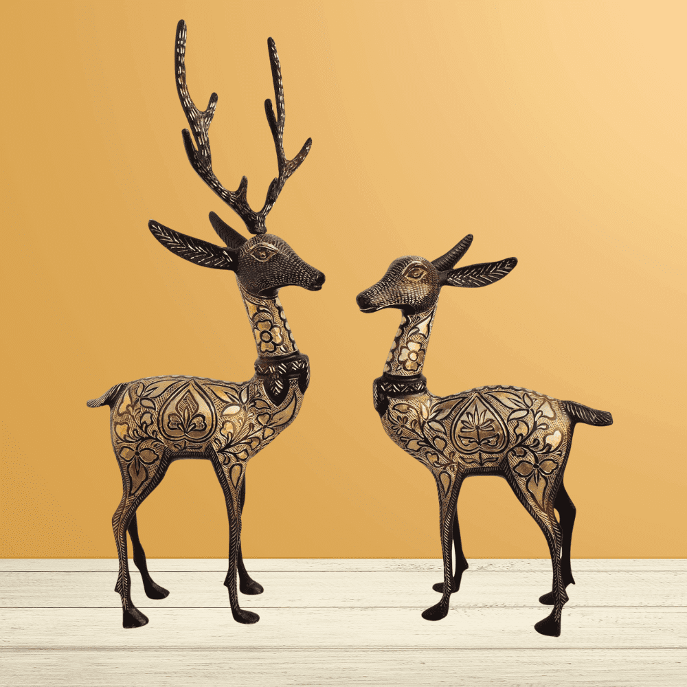 Brass Showpiece Deer Pair 2.72kg, Vintage Brass Deer, Brass Deer ...