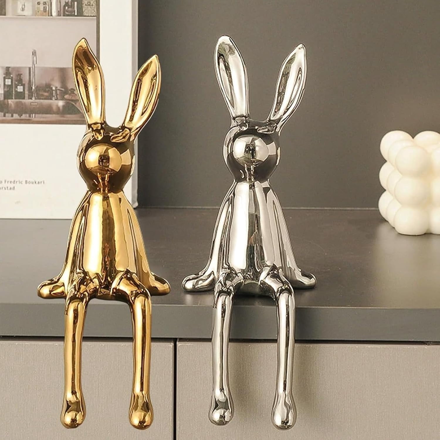 Brass Sitting Bunny, Ceramic Electroplate Rabbit Figurine, Sitting Gold ...