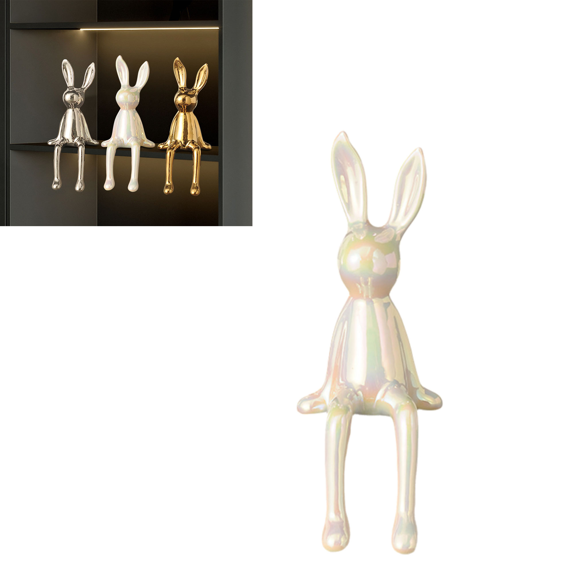 Brass Sitting Bunny, Easter Ceramic Rabbit Statues Sitting Bunny ...