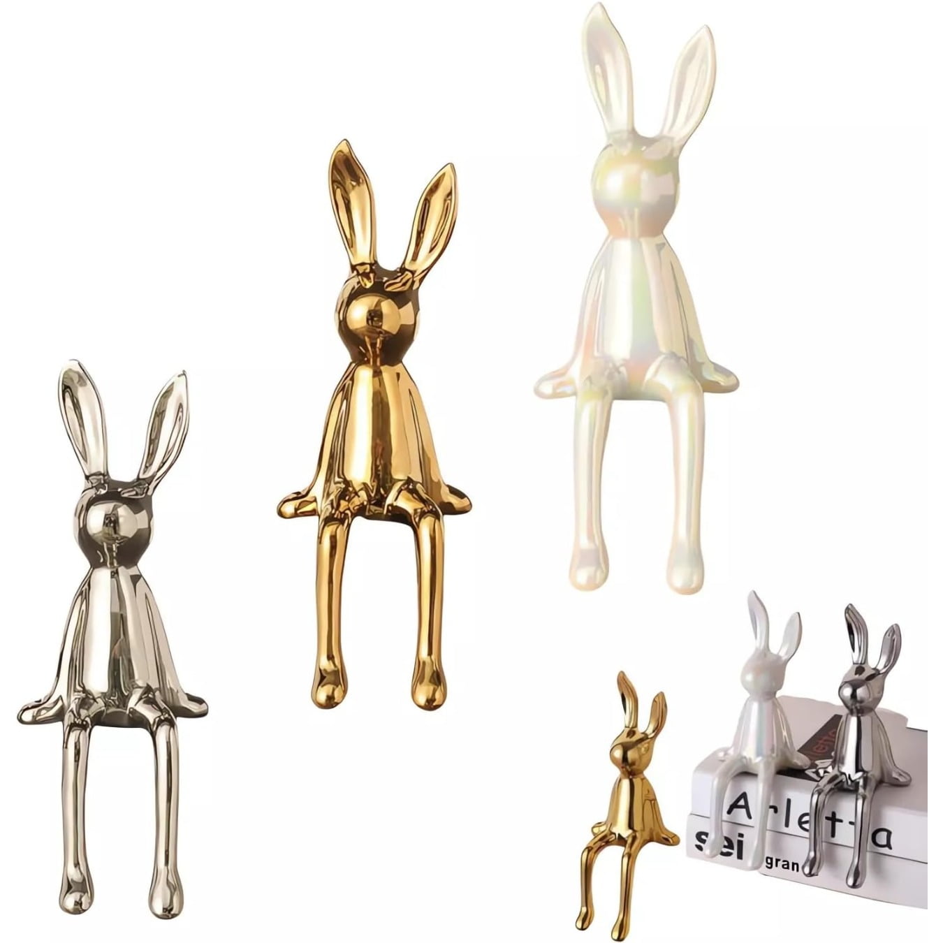 Brass Sitting Bunny for Shelf, Ceramic Electroplate Rabbit Figurine ...
