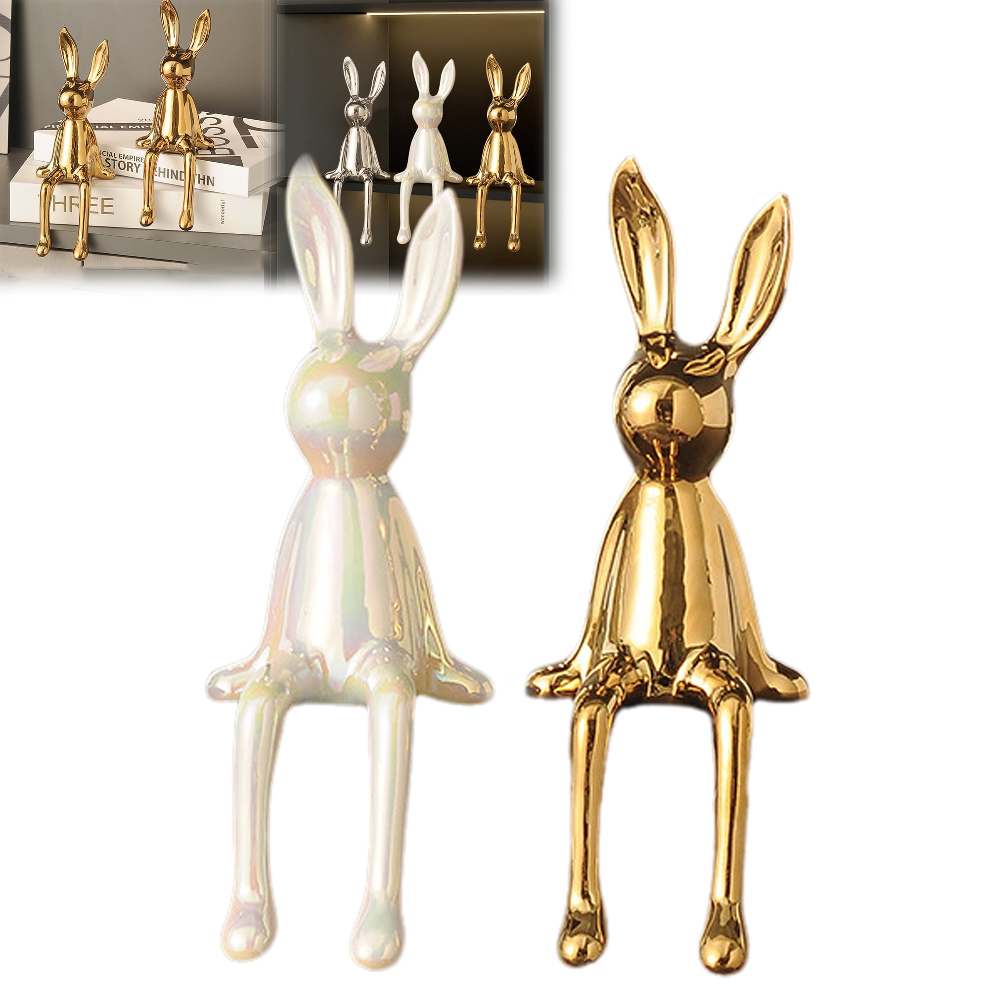 Brass Sitting Bunny, Sitting Bunny for Shelf, Ceramic Electroplate ...
