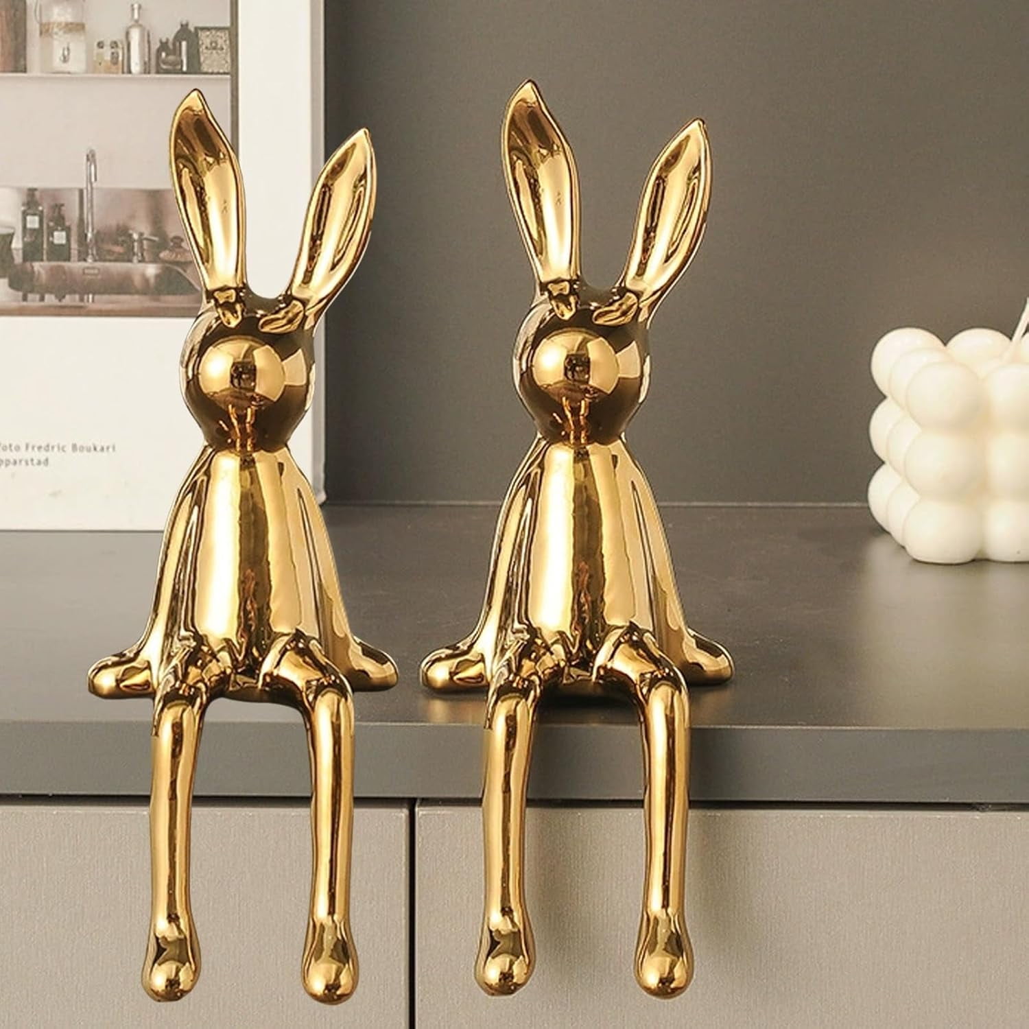 Brass Sitting Bunny, Sitting Bunny for Shelf, Ceramic Electroplate ...