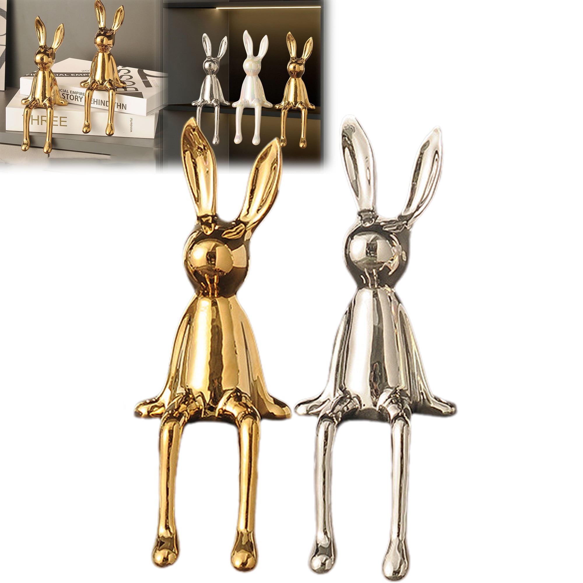 Brass Sitting Bunny, Sitting Bunny for Shelf, Ceramic Electroplate ...