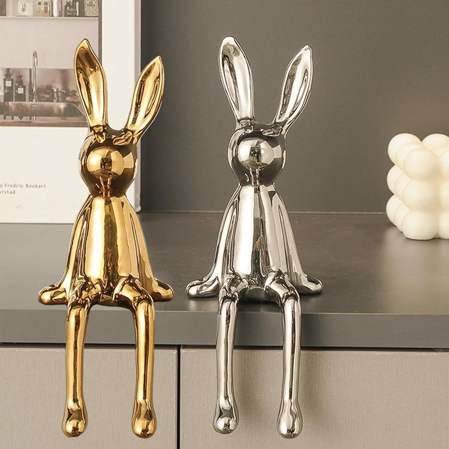 Brass Sitting Bunny, Sitting Bunny for Shelf, Ceramic Electroplate ...