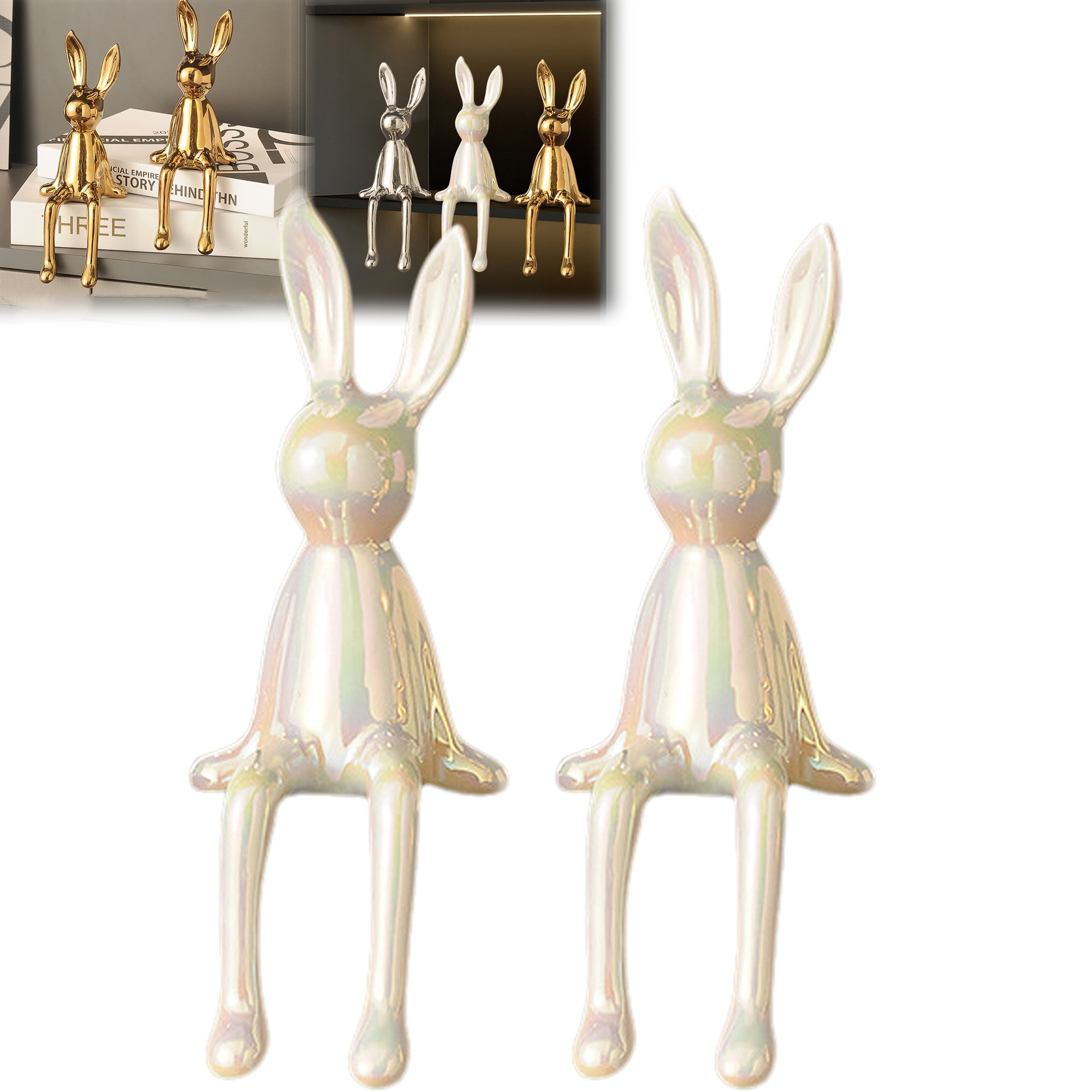Brass Sitting Bunny, Sitting Bunny for Shelf, Ceramic Electroplate ...