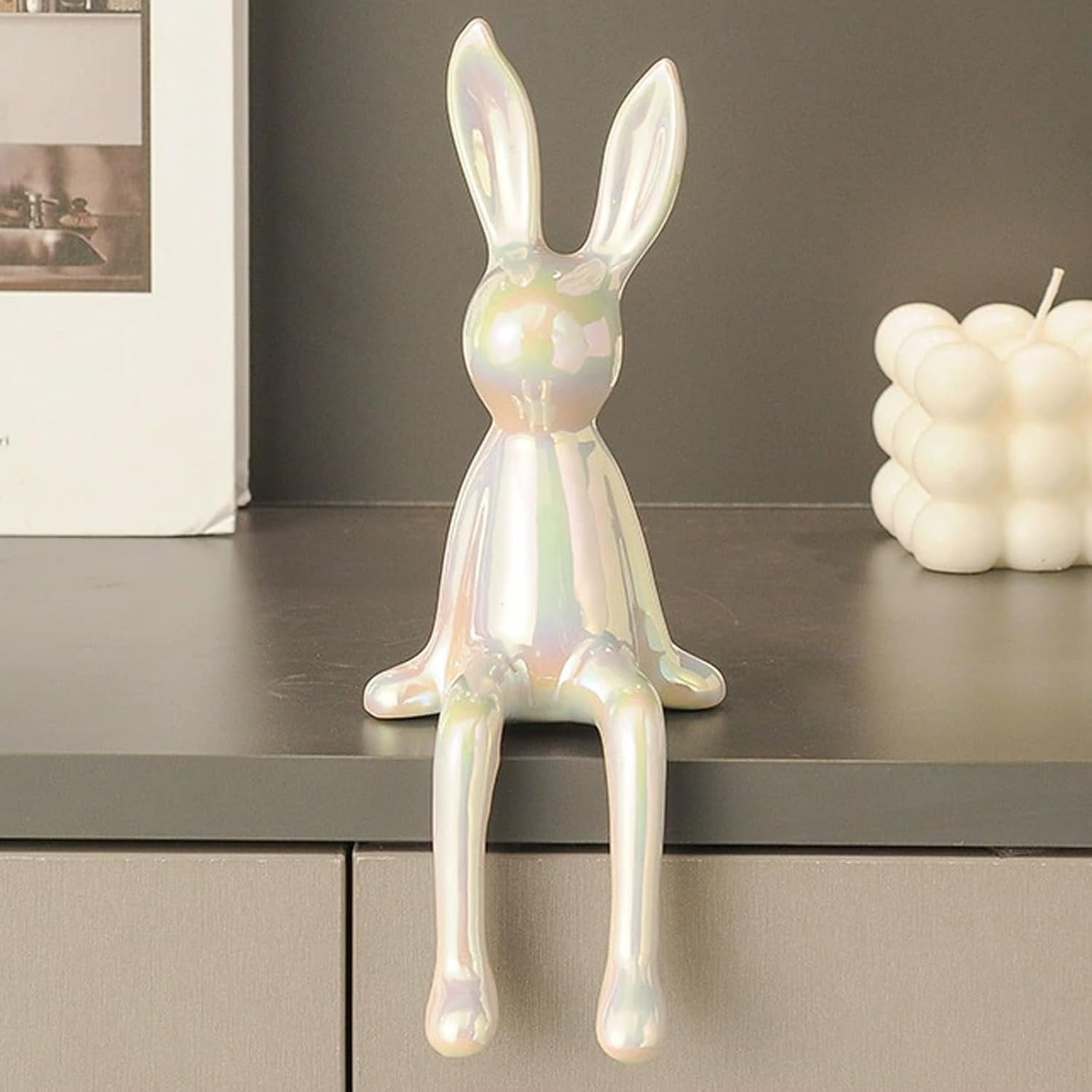 Brass Sitting Bunny, Sitting Bunny for Shelf, Ceramic Electroplate ...