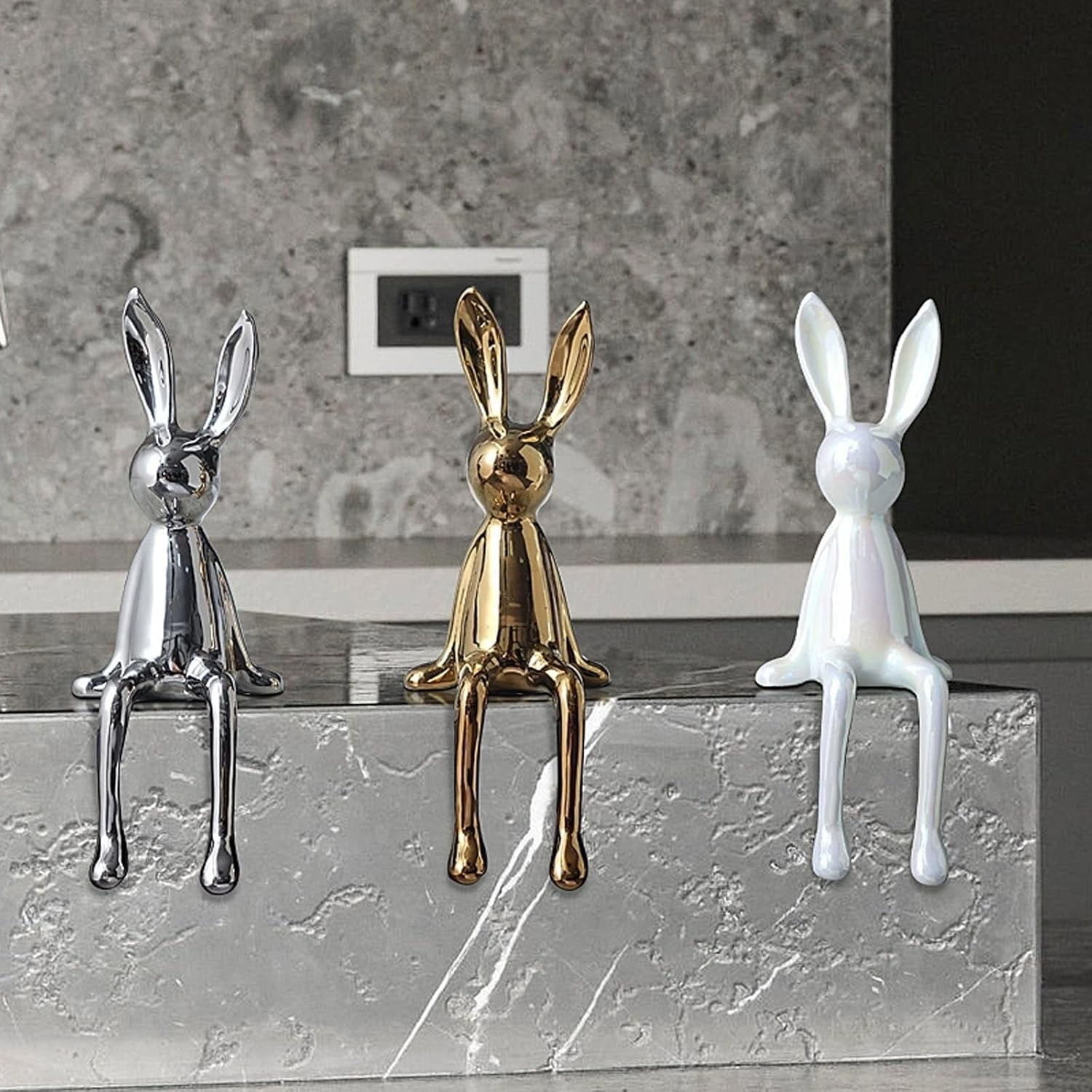 Brass Sitting Bunny, Sitting Bunny for Shelf, Ceramic Electroplate ...