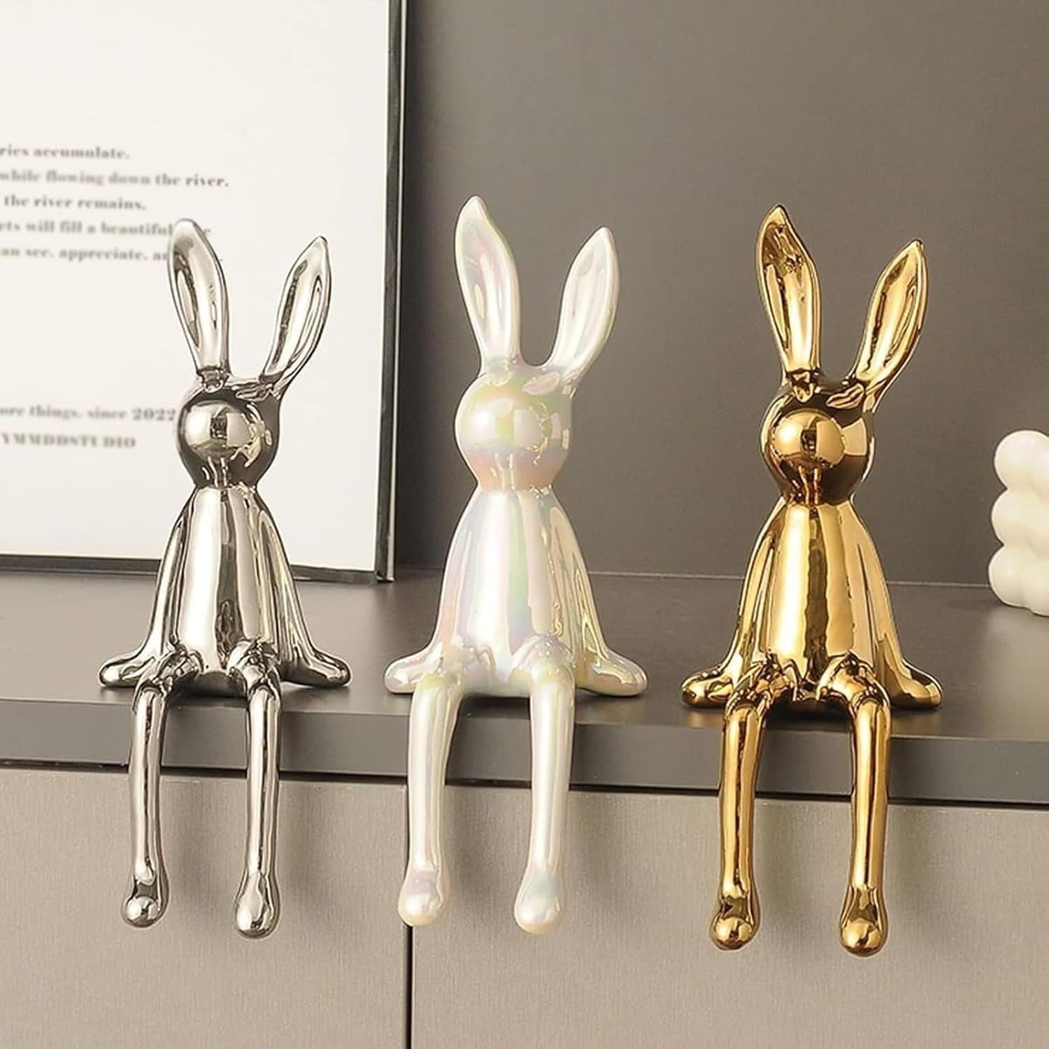 Brass Sitting Bunny, Sitting Gold Bunny for Shelf, Ceramic Bunny ...