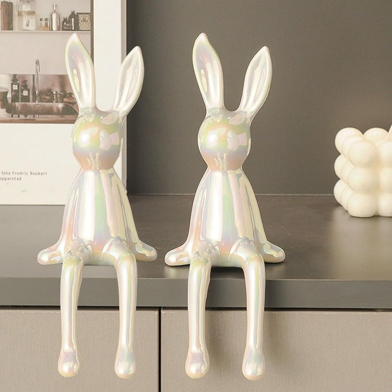 Brass Sitting Bunny, Sitting Gold Bunny for Shelf, Ceramic Electroplate ...