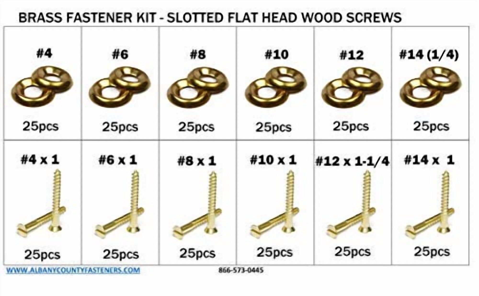 Brass Slotted Flat Head Wood Screw Kit with Countersunk Finishing Cup Washers - 301 Piece ...
