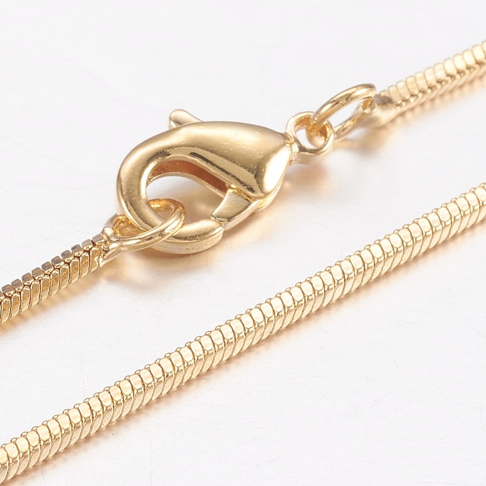 Brass Square Snake Chain Necklaces with Lobster Claw Clasps Real 18K ...