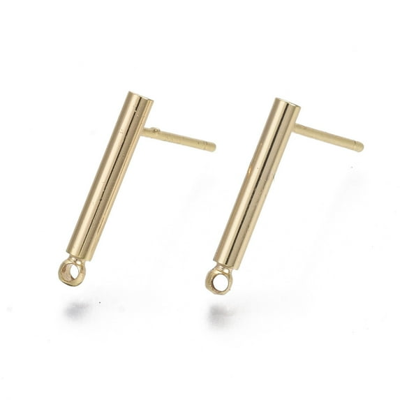 Brass Stud Earring Findings with Loops Nickel Free Bar Real 18K golden ...
