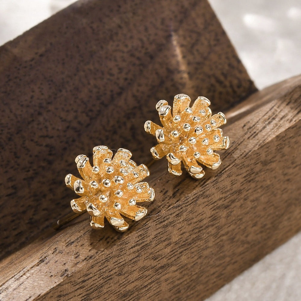 Brass Stud Earrings Flower Real 18K golden Plated 10x10mm - Walmart.com