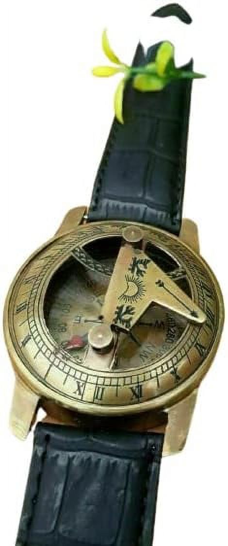 Brass Sundial Watch Steampunk Antique Nautical Style Leather Strap ...
