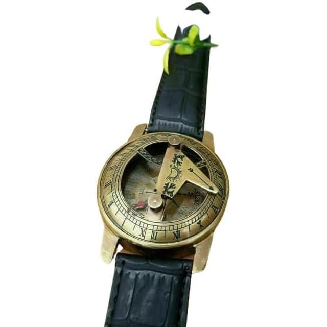 Brass Sundial Watch Steampunk Antique Nautical Style Leather Strap ...