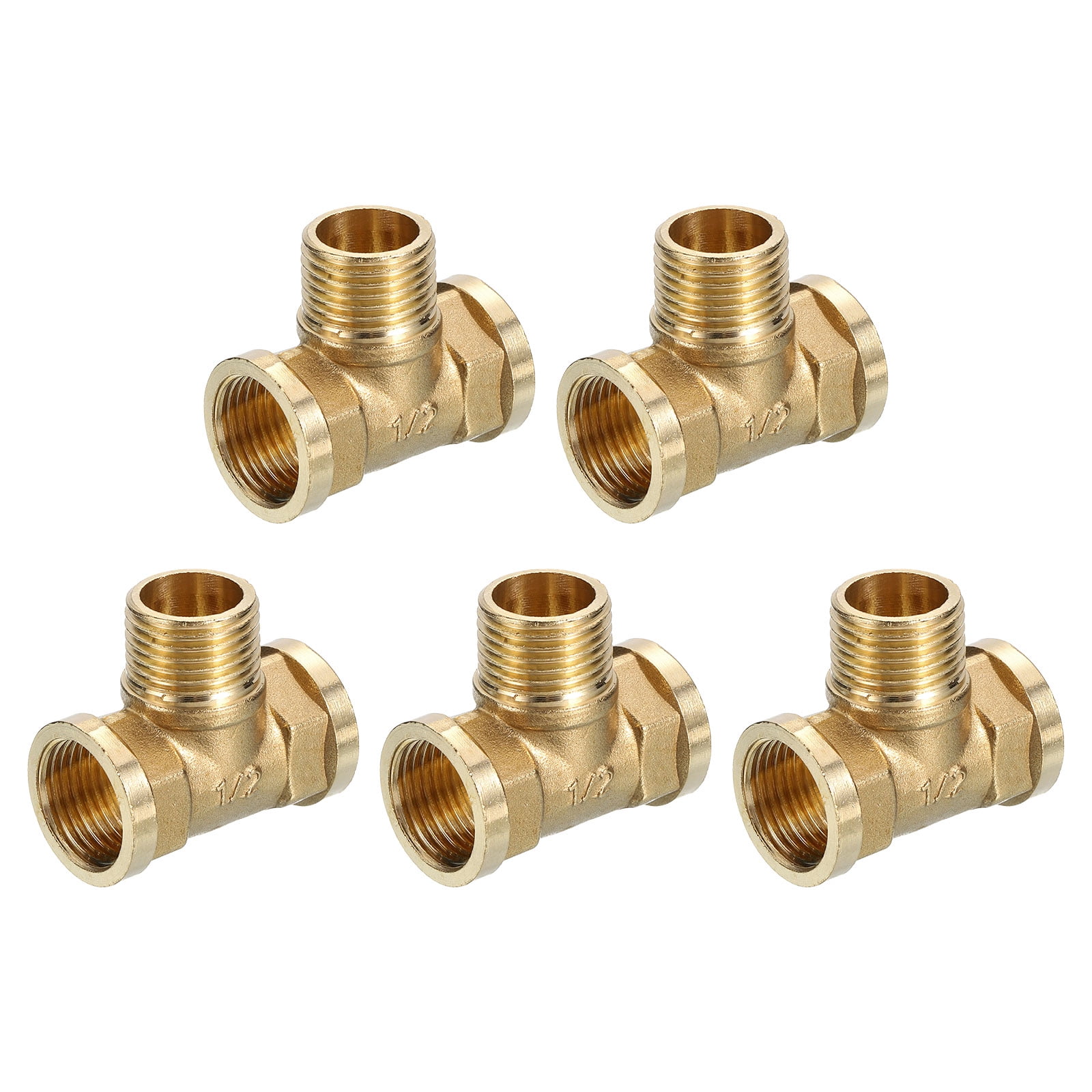Brass Tee Pipe Fitting, G1/2" x 1/2" x 1/2" 3 Way T-Connector, 5pack - Walmart.com