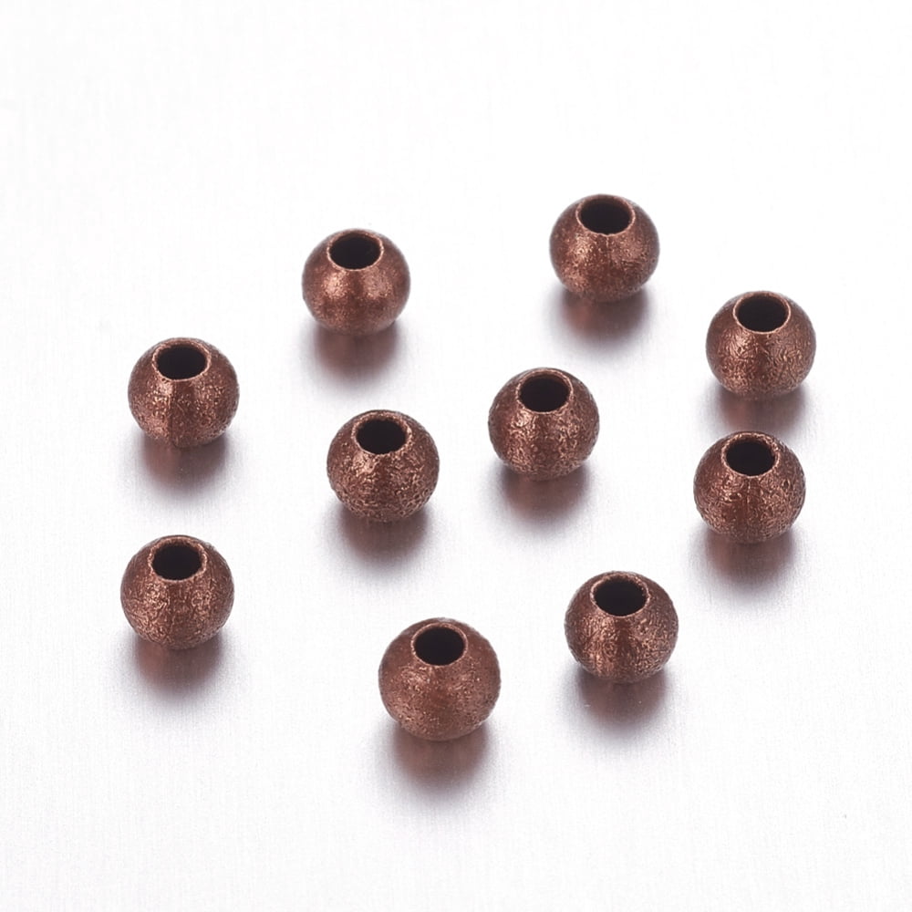 Brass Textured Beads Nickel Free Round Red Copper color Size: about 4mm ...