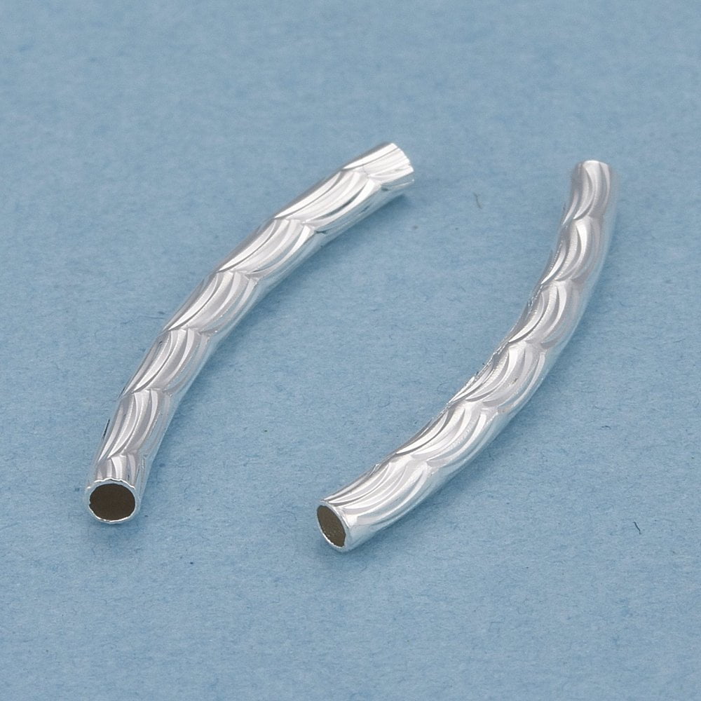 Brass Tube Beads Long-Lasting Plated Curved Beads Textured Tube 925 ...