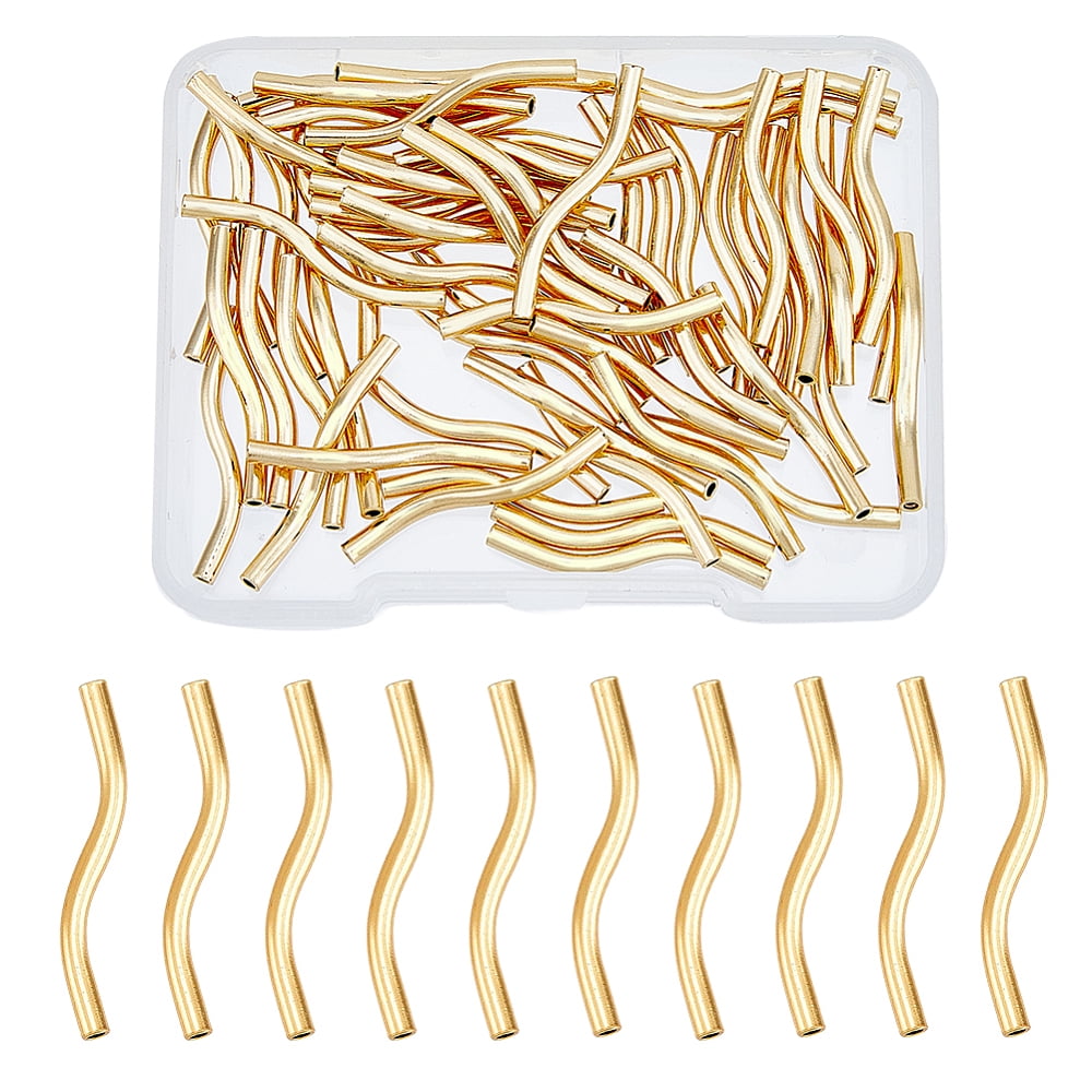 Brass Tube Beads Twist Real 18K Gold Plated 25x2mm Hole: 1.2mm 60pcs ...