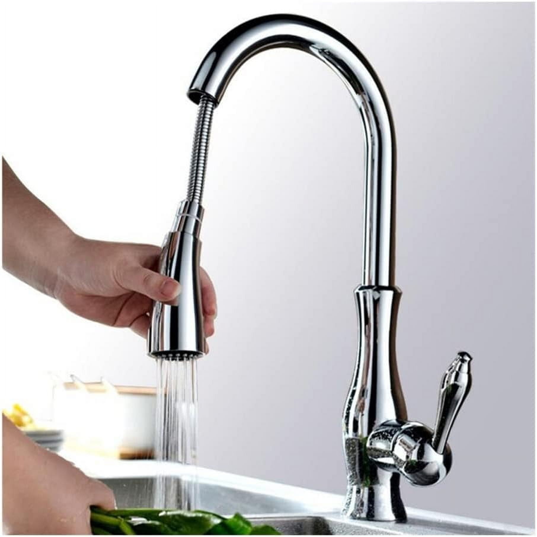 Brass Vase Type Pull-Out Kitchen Faucet - Button Switch Sink Mixer Tap ...