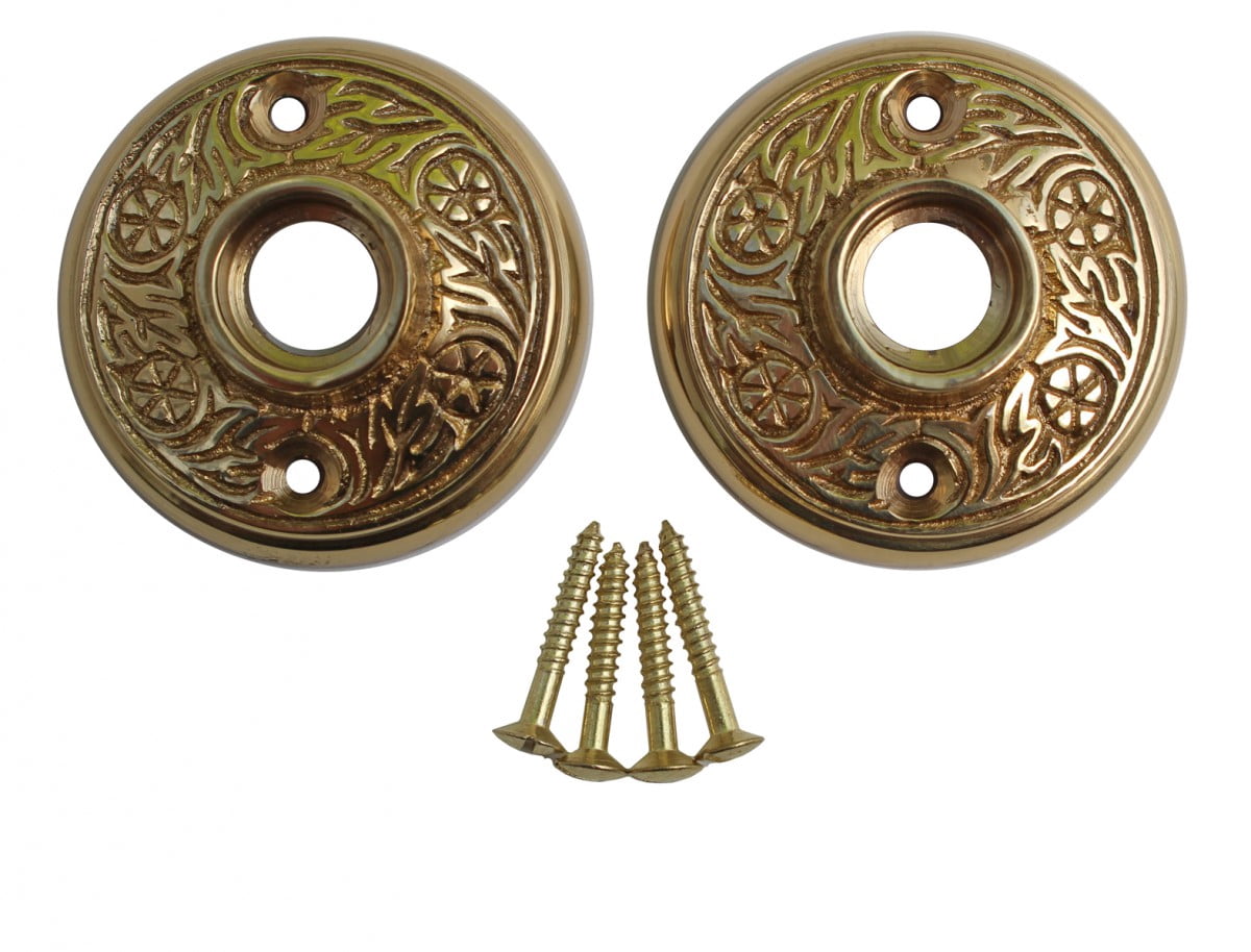 Brass Victorian Door Knob Rossettes Pair 2" W Backplate Traditional ...