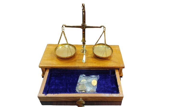 Brass Vintage Scale Weighing Machine with Wood Box - Walmart.com