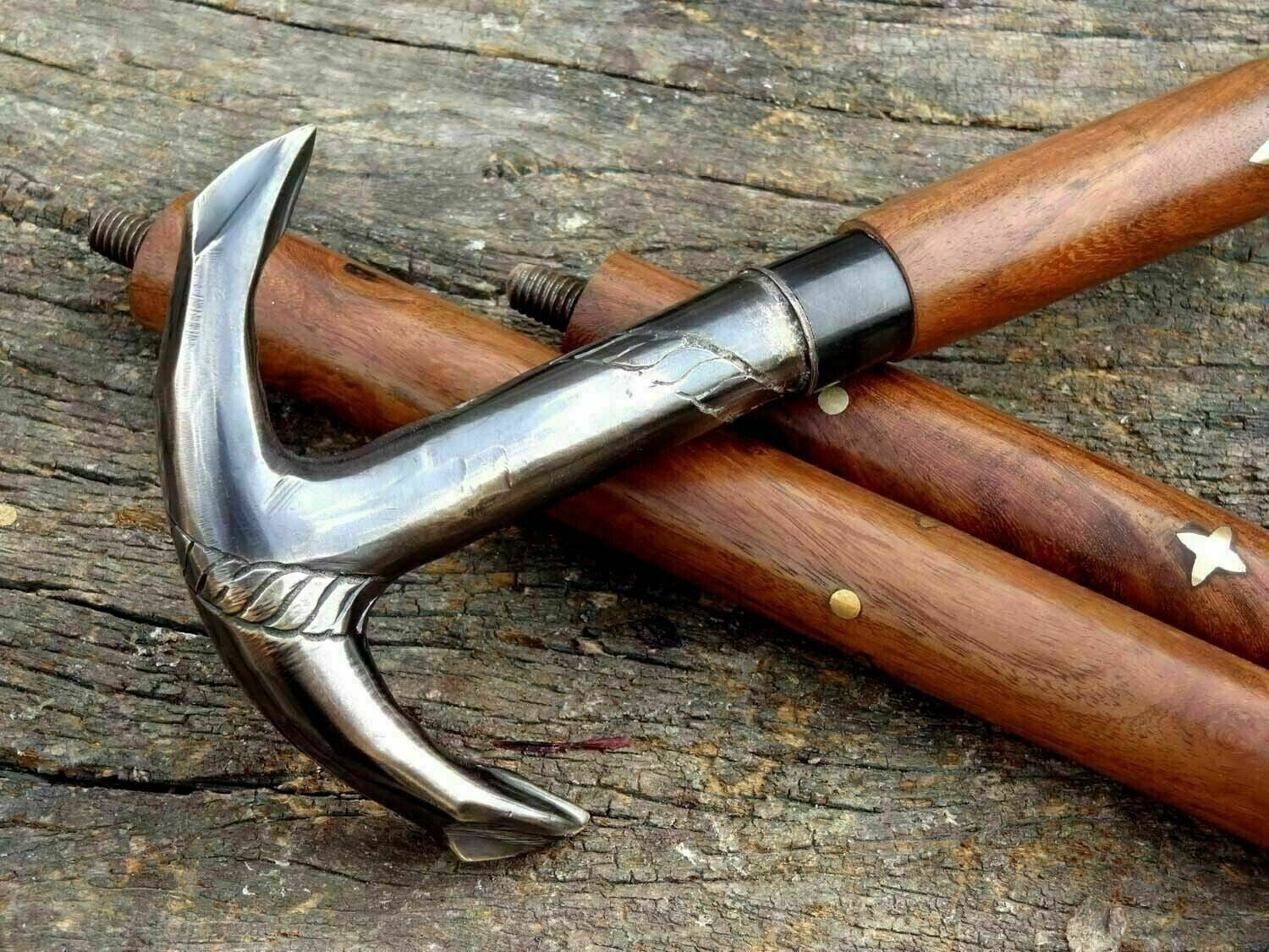 Brass Walking Canes Style Anchor Head Handle Wooden Stick Antique Gift ...