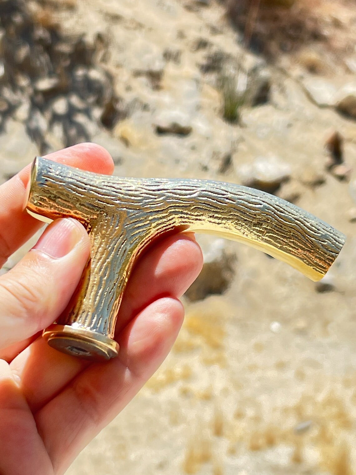 Brass Walking Stick Handle Handcrafted T Style Cane Top with Textured ...