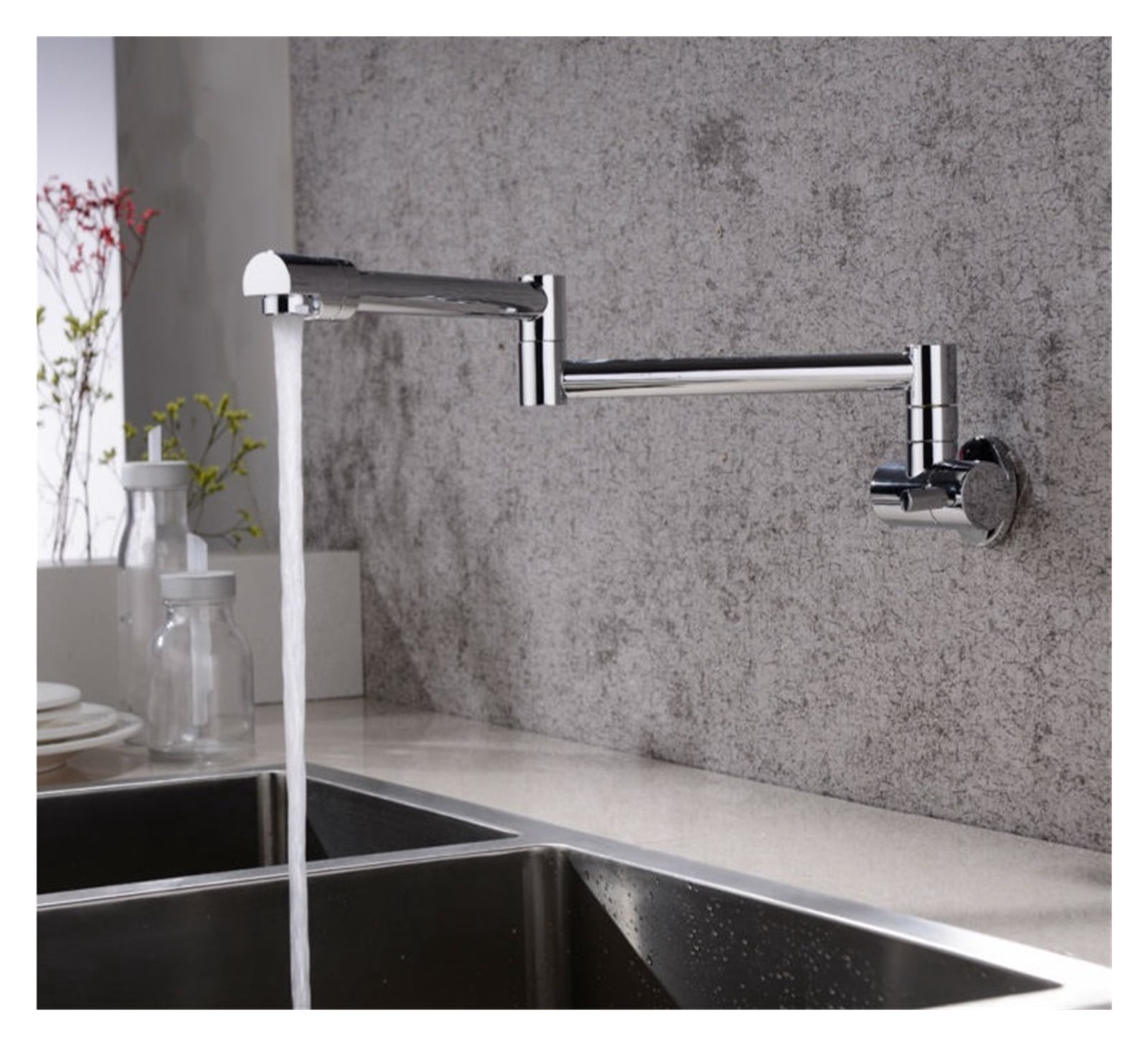 Brass Wall Mounted Kitchen Faucets Pot Filler Taps Swivel Folding ...