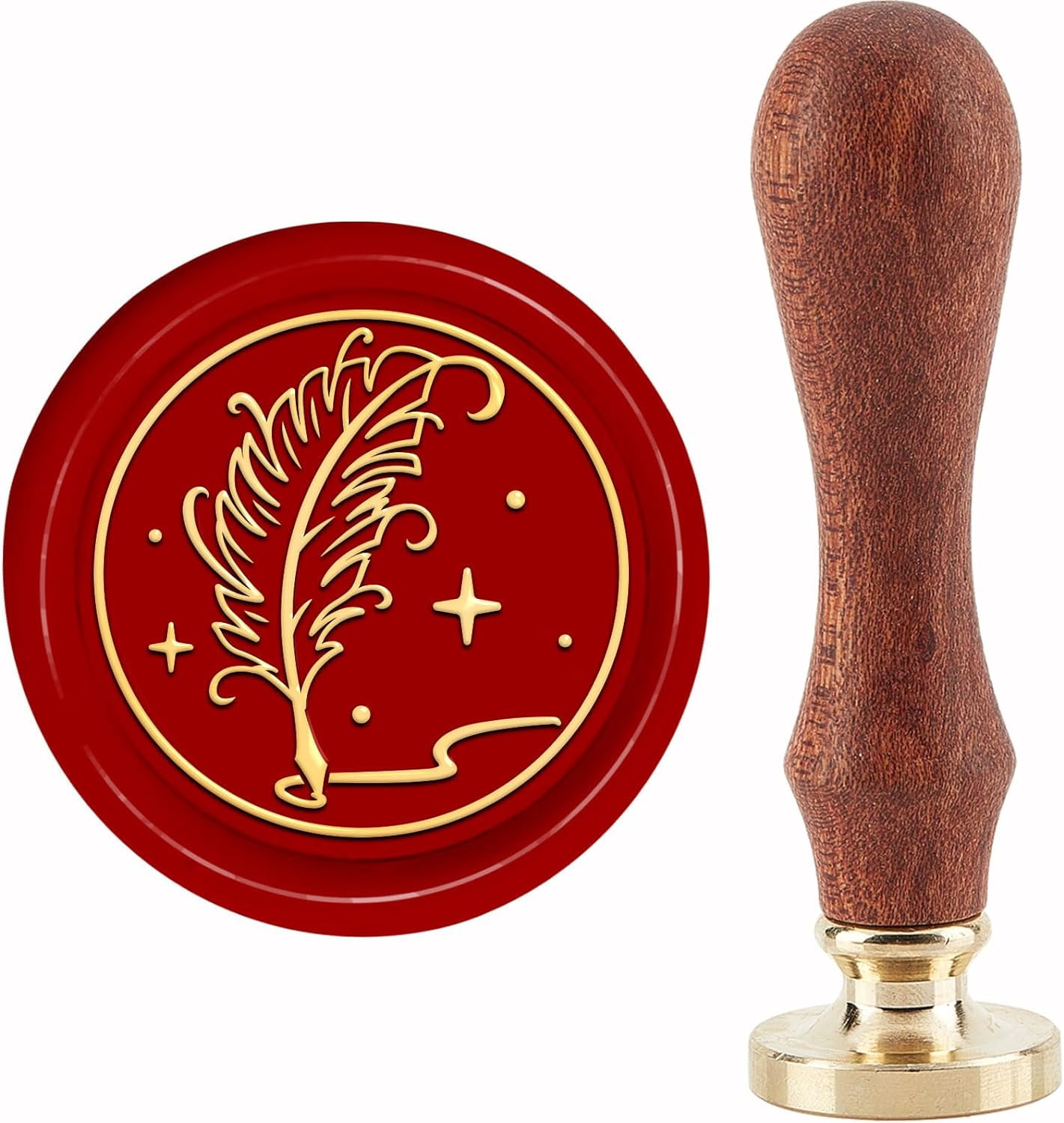 Brass Wax Seal Stamp with Handle for DIY Scrapbooking Feather Pattern ...