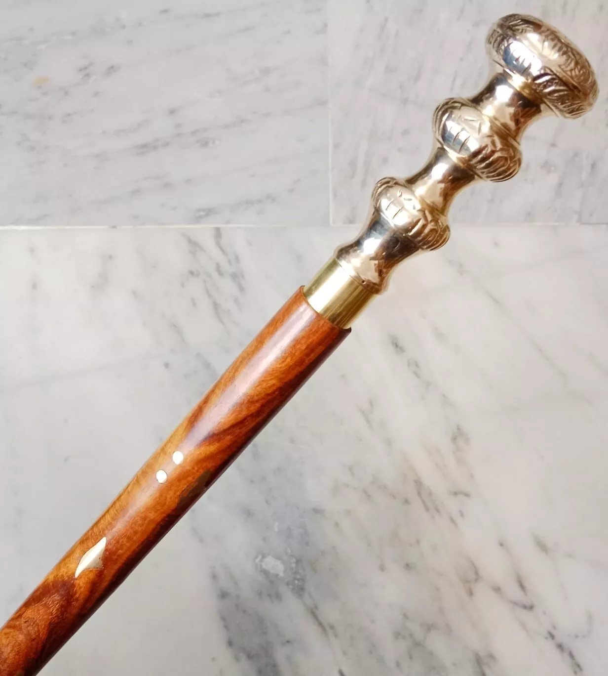 Brass Wolf Handle Brown Wooden Walking Stick Vintage Victorian Antique ...