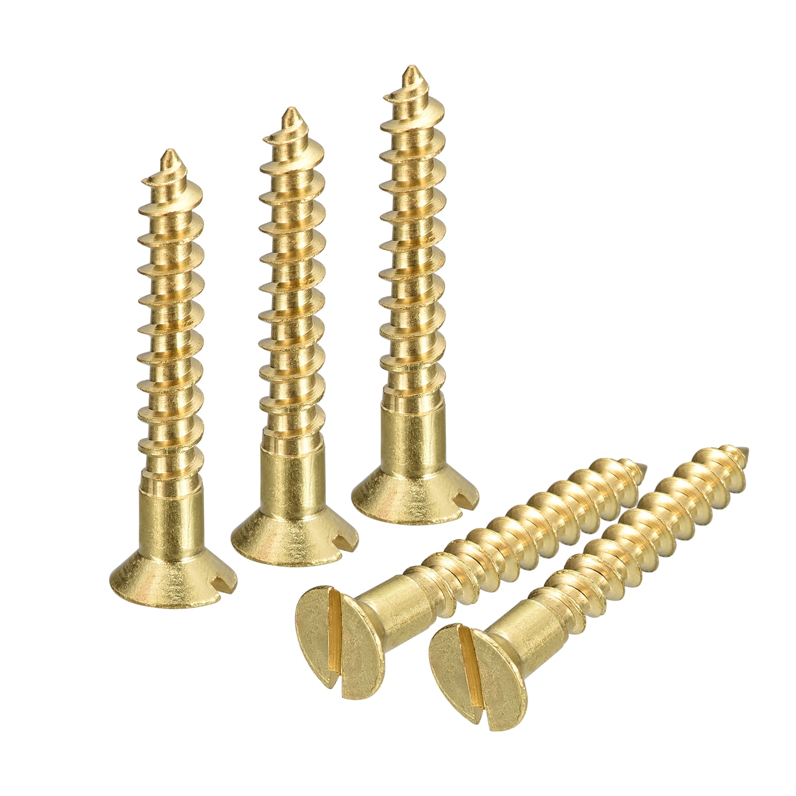 Brass Wood Screws, 10Pcs M4.5 x 35mm Slotted Drive Flat Head Self Tapping Screw Countersunk for ...