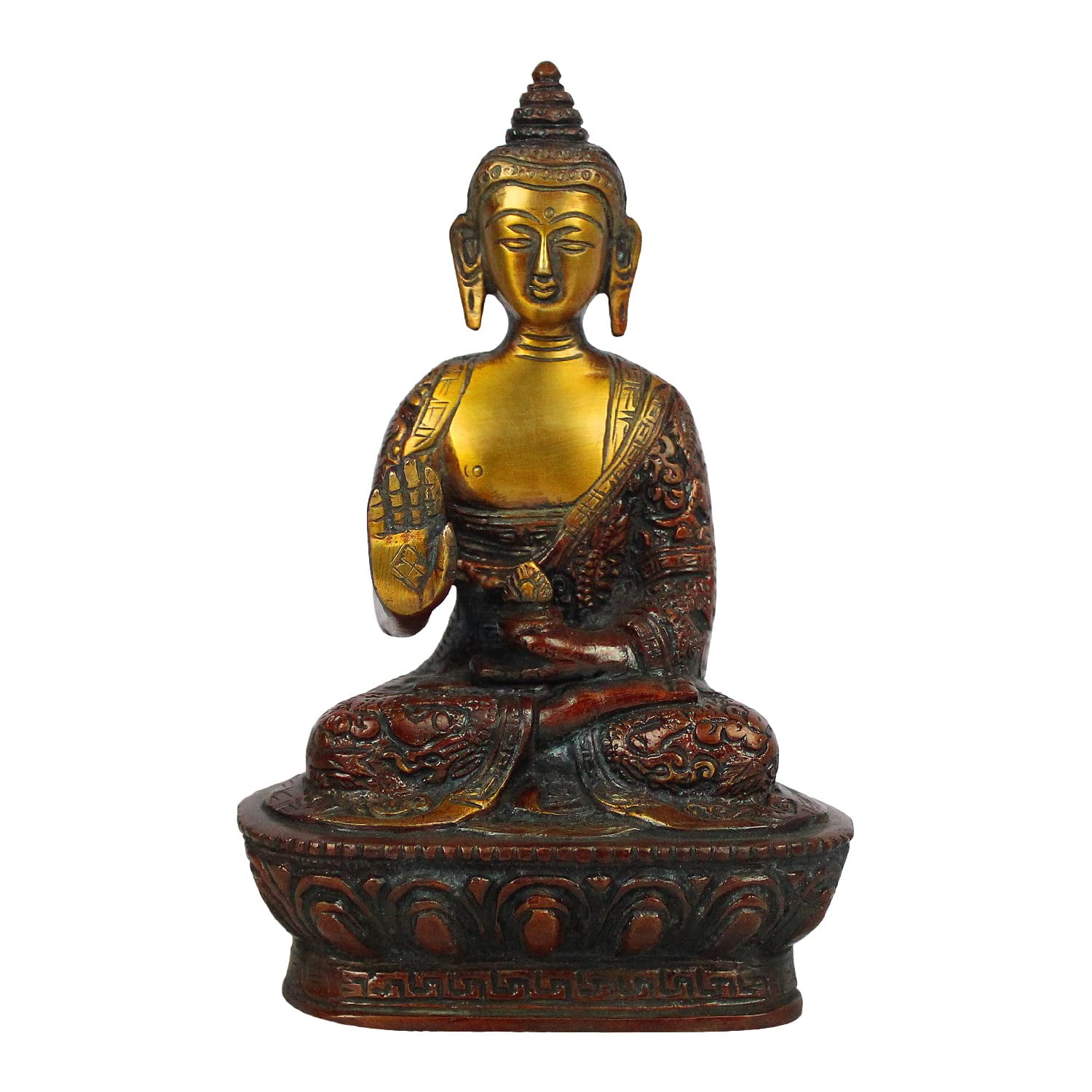 Brass World Abhaya Mudra Buddha Idol Antique Copper Gold Brass Metal ...