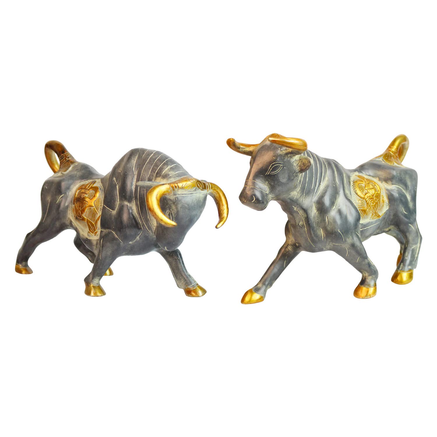 Brass World Antique Brass Charging Bulls Statue Set for Home Décor ...