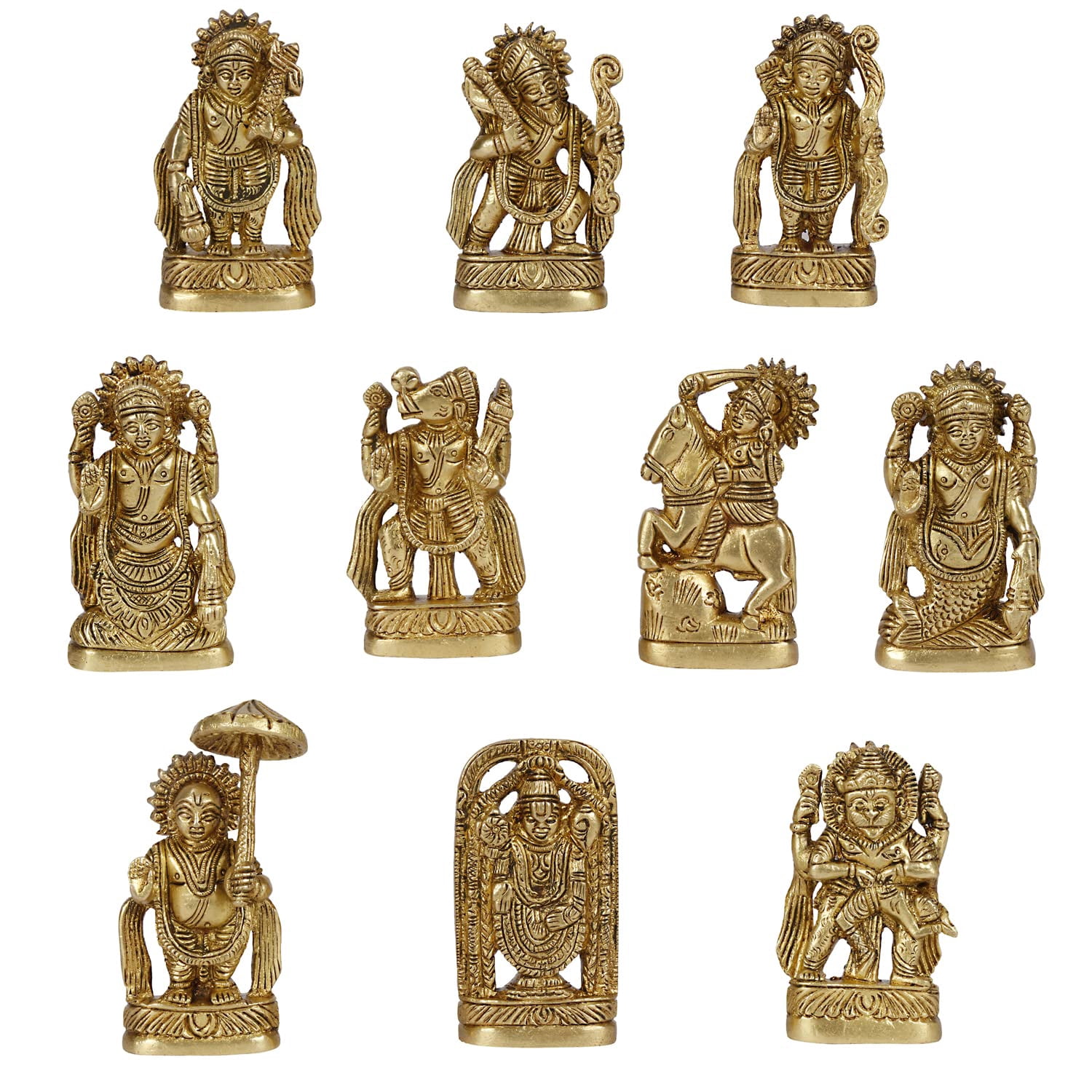 Brass World Brass Dashavatara Dasavatharam of Lord Vishnu Statues Ten ...