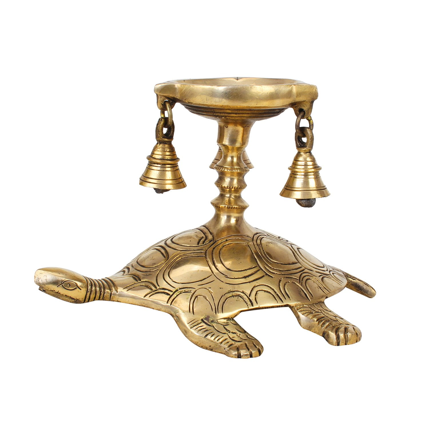 Brass World Brass Diya Tortoise Stand with Three Bells , Vastu Kachua ...