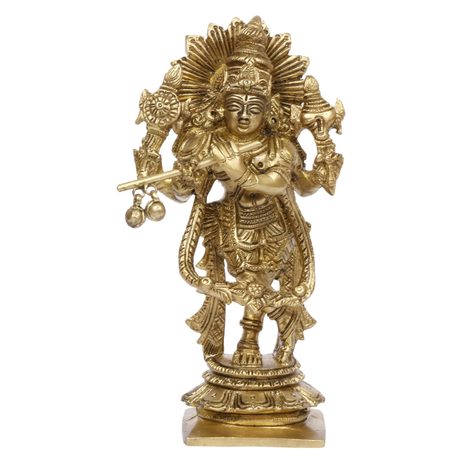 Brass World Brass Four Arms Krishna Standing Playing Flute Shankh ...