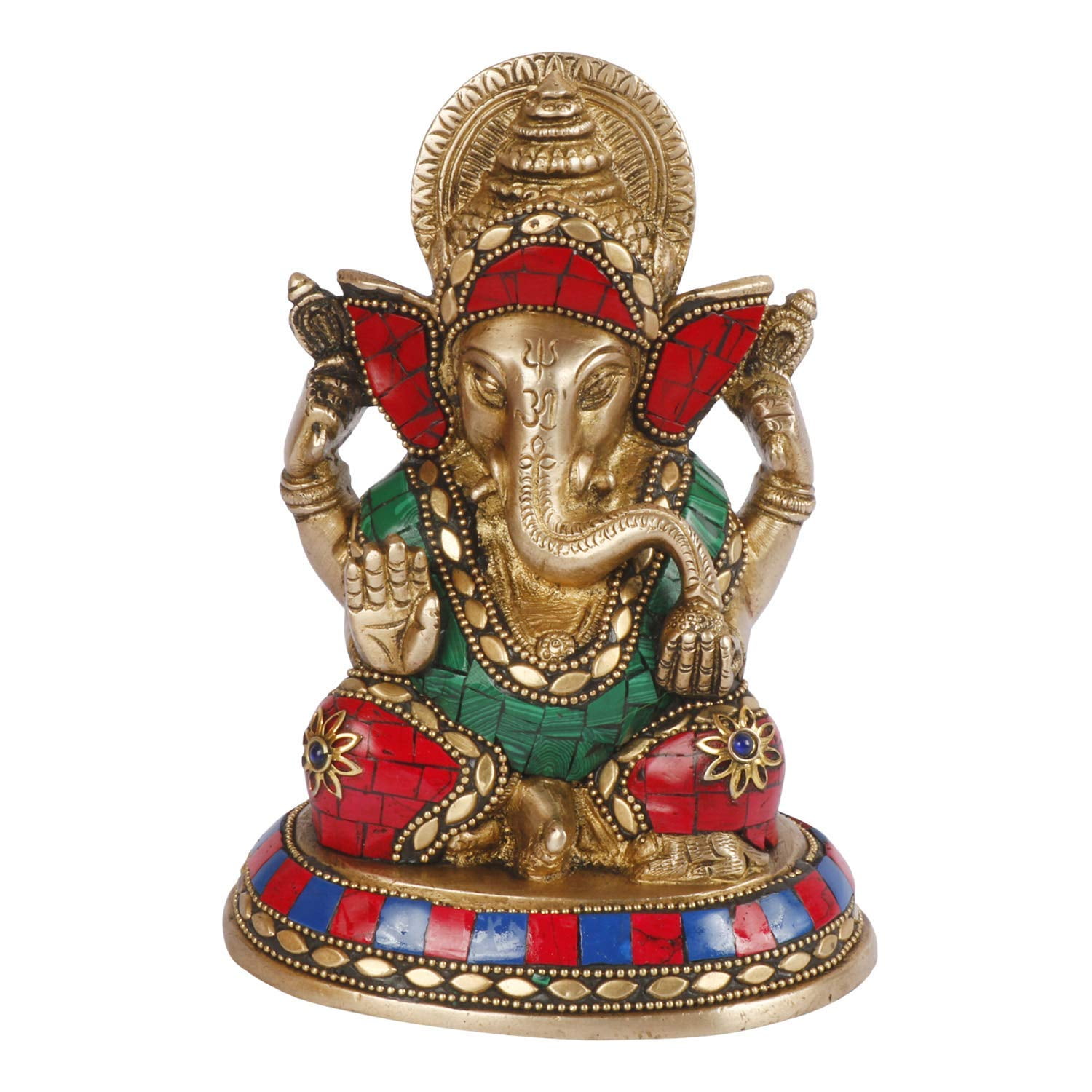 Brass World Brass Ganesha Idol Mangalkari Sitting Multicolor Ganesh ...