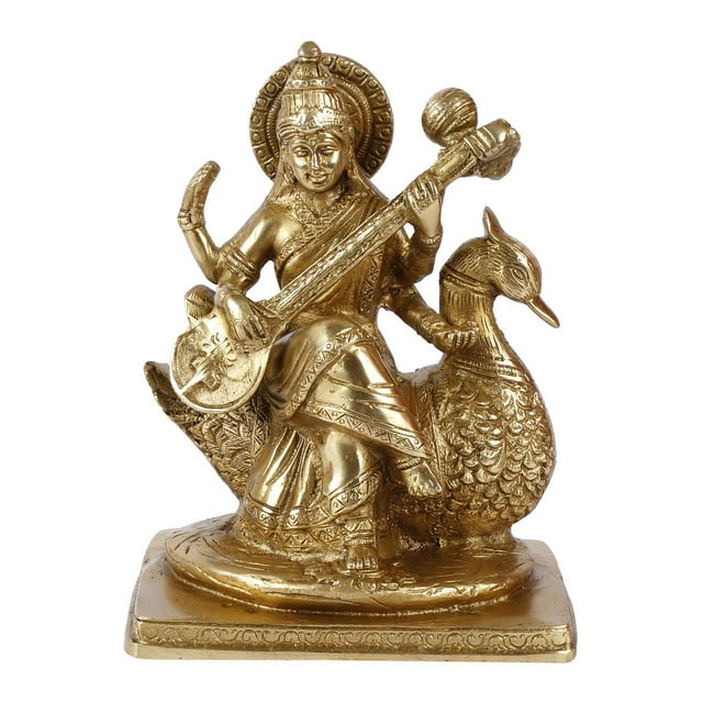 Brass World Brass Goddess Maa Saraswati Statue Sitting on Swan ...