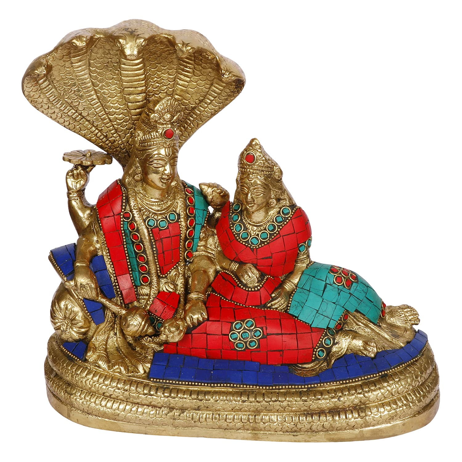 Brass World Brass Idol Vishnu with Lakshmi Resting On Shesha Naag Laxmi Narayan Statue Large ...