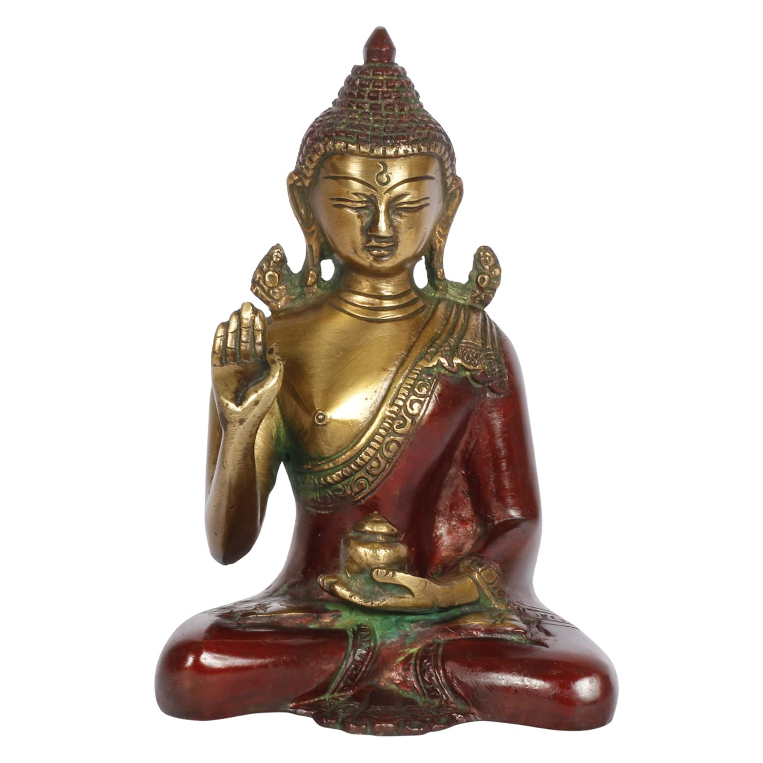 Brass World Brass Lord Buddha Blessing in Abhaya Mudra Statue Idol Cherry Gold Finish 6 Inches ...
